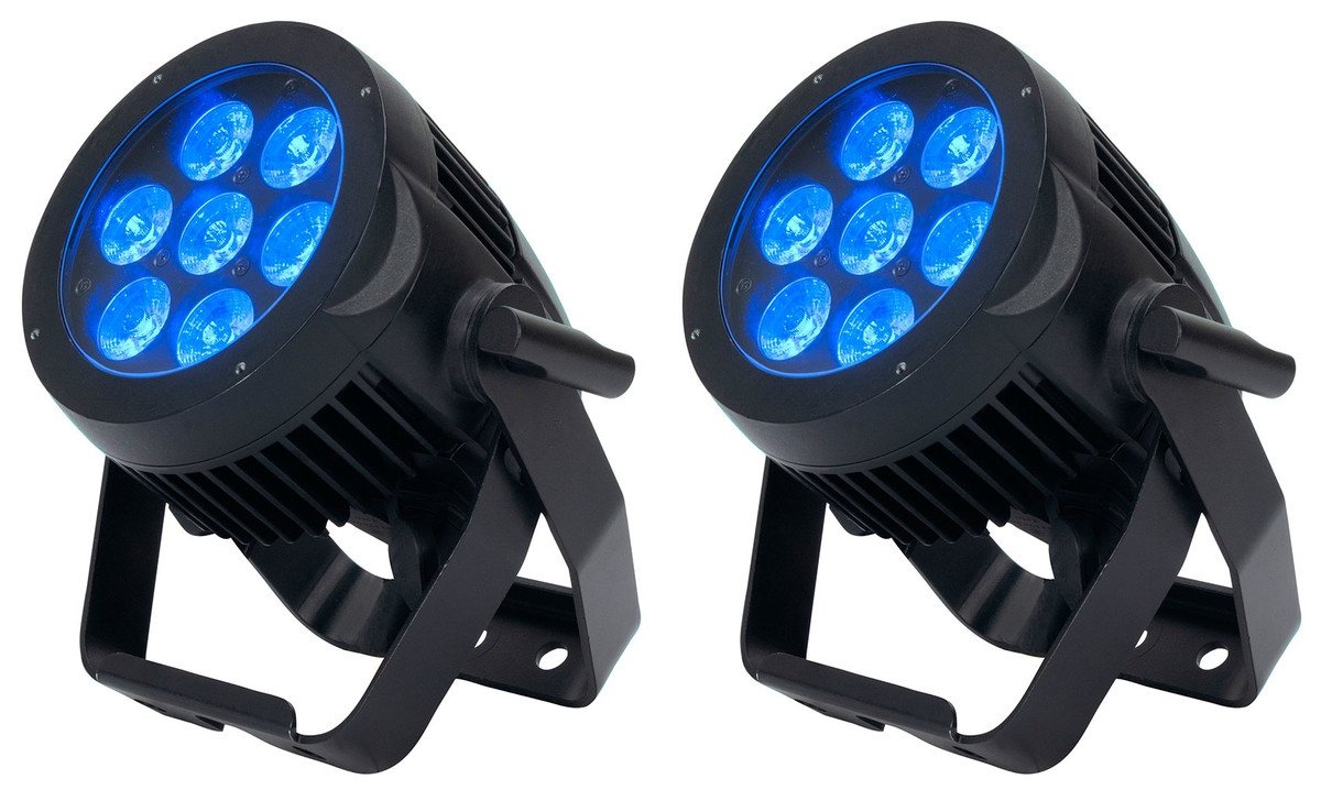 (2) American DJ 7P HEX IP Outdoor IP65 RGBAW+UV LED DMX Metal Par Wash ...