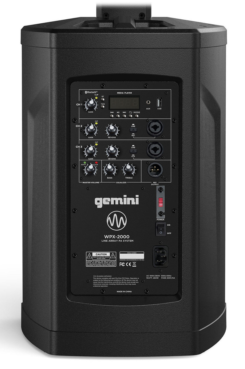 Gemini WPX-2000 1200 Watt DJ/PA Powered Line Array Speaker w/ 8 ...