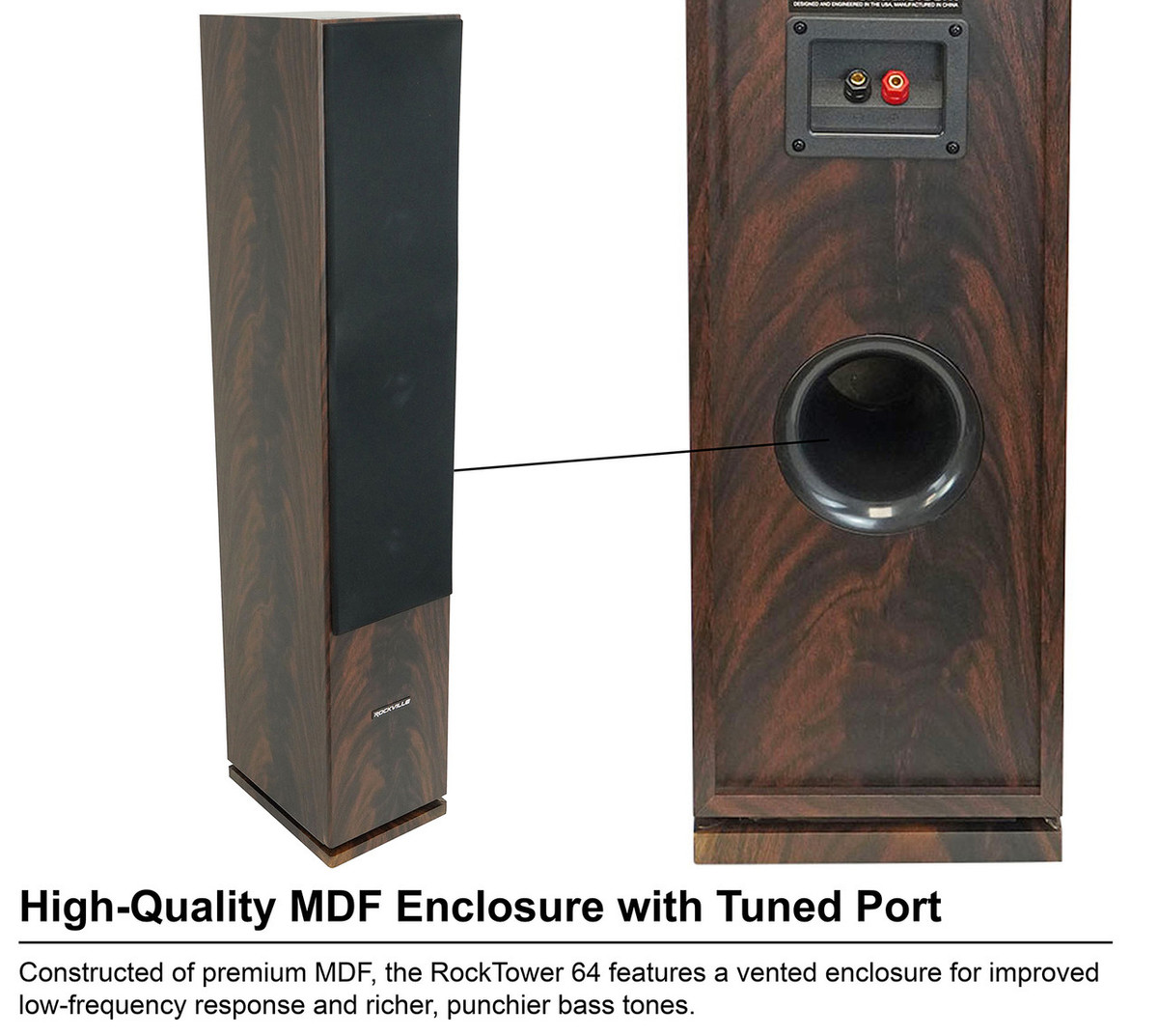 1 Rockville Rocktower 64d Dark Wood Home Audio Tower Speaker Passive