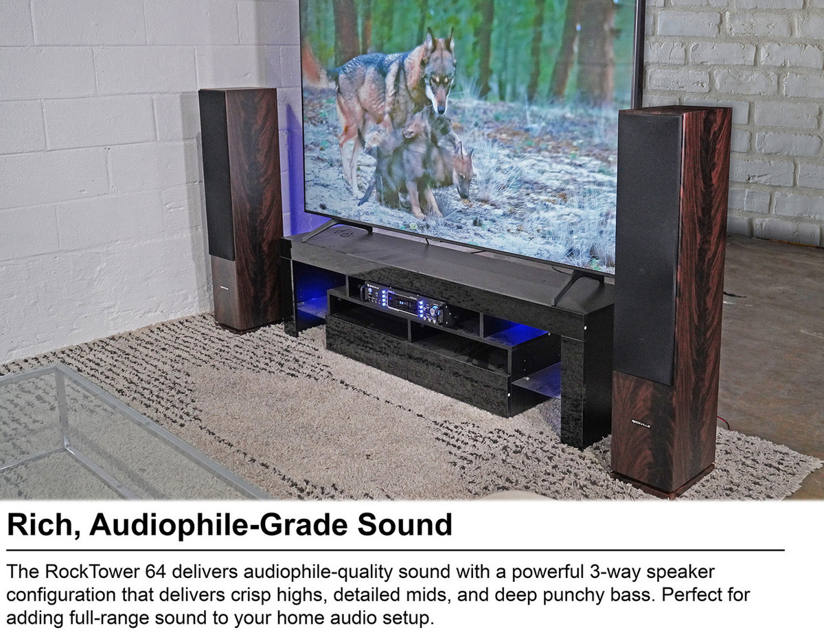 1 Rockville Rocktower 64d Dark Wood Home Audio Tower Speaker Passive