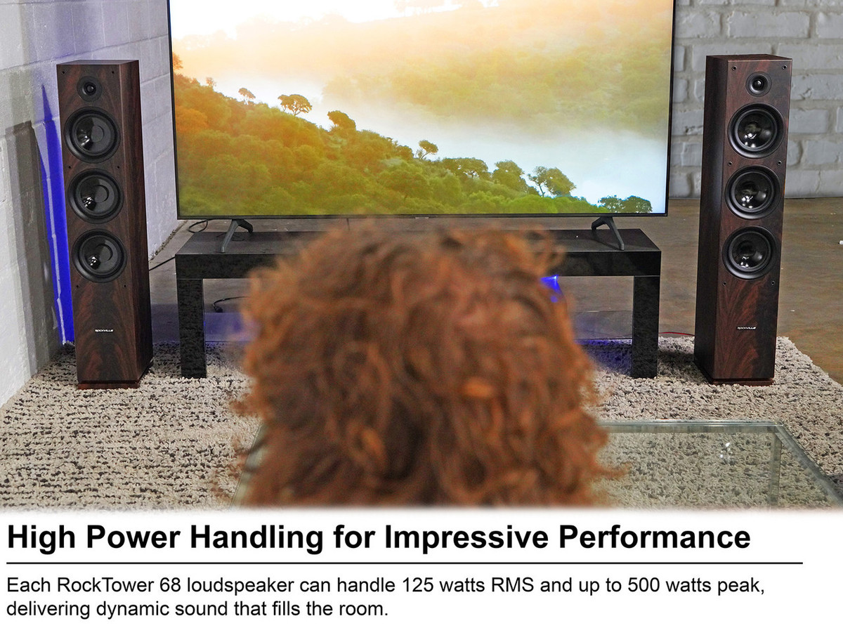 1 Rockville Rocktower 68d Dark Wood Home Audio Tower Speaker Passive