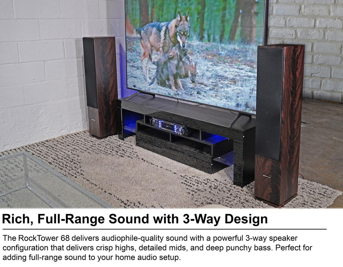 1 Rockville Rocktower 68d Dark Wood Home Audio Tower Speaker Passive