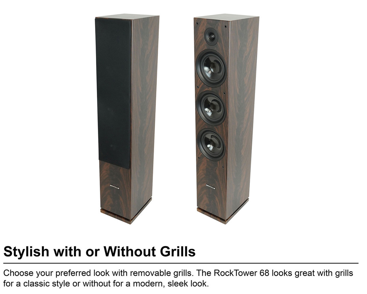 1 Rockville Rocktower 68d Dark Wood Home Audio Tower Speaker Passive
