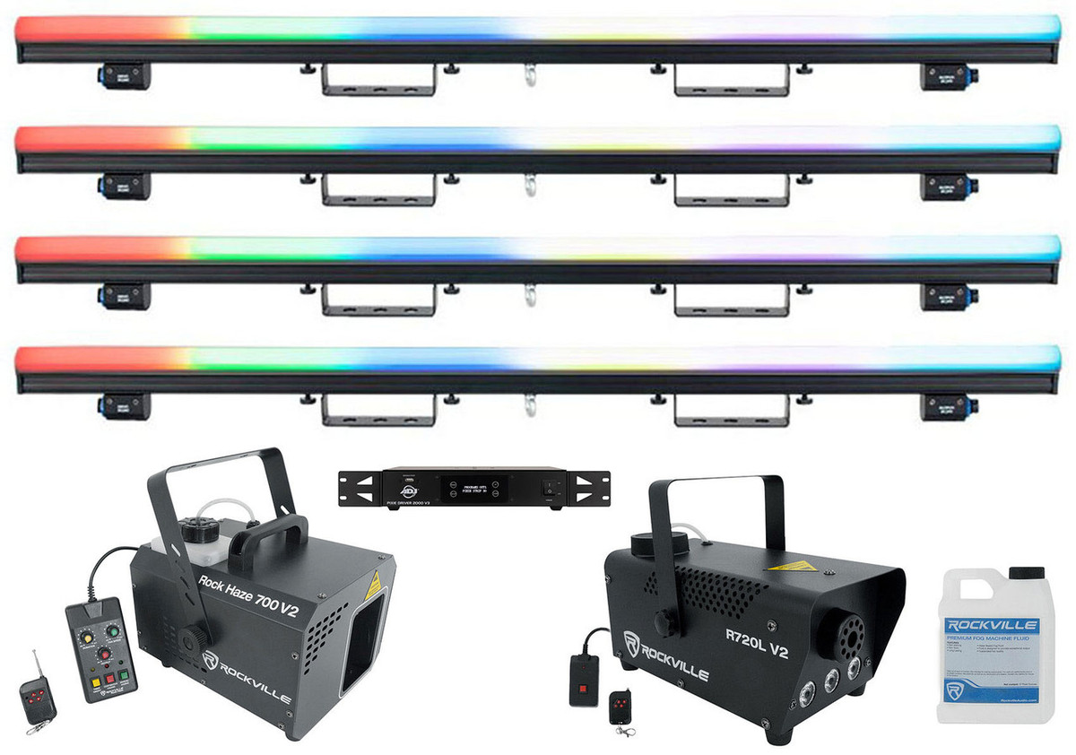 (4) American DJ Pixie Strip-60 LED Strip Lights+Pixel Map Control+Hazer+Fogger - Rockville Audio