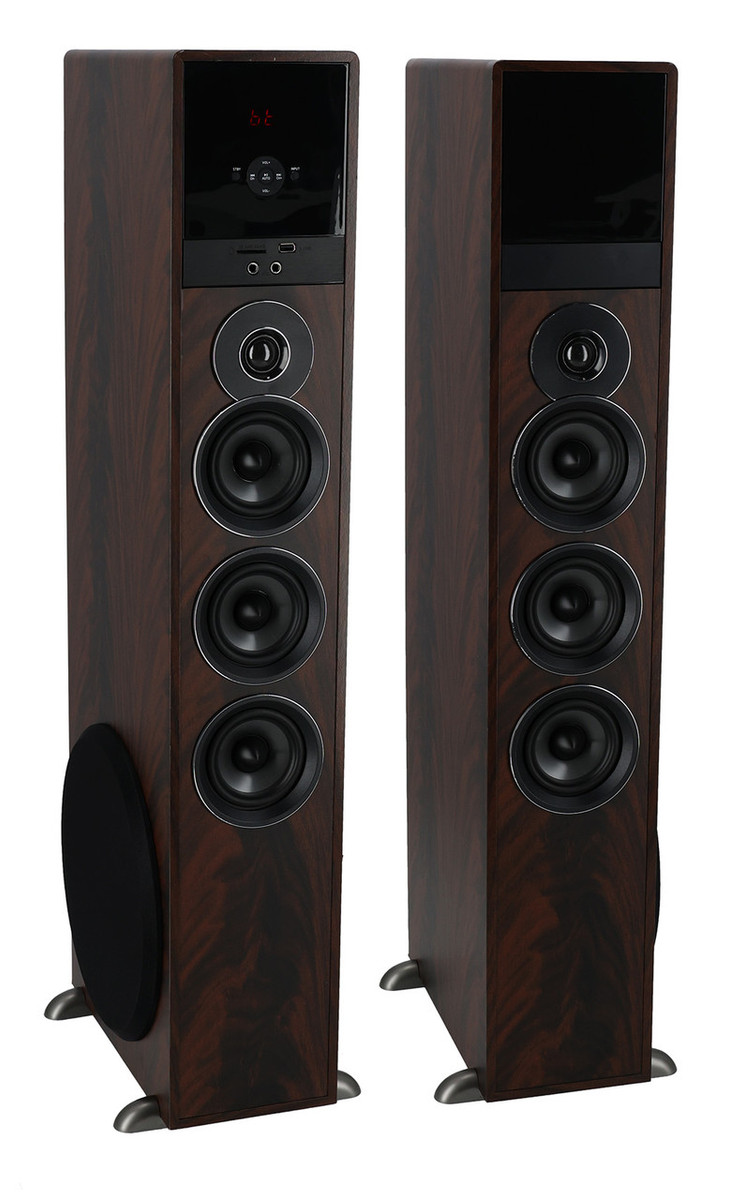Rockville Tm150d Dark Wood Powered Home Theater Tower Speakers 10 Sub
