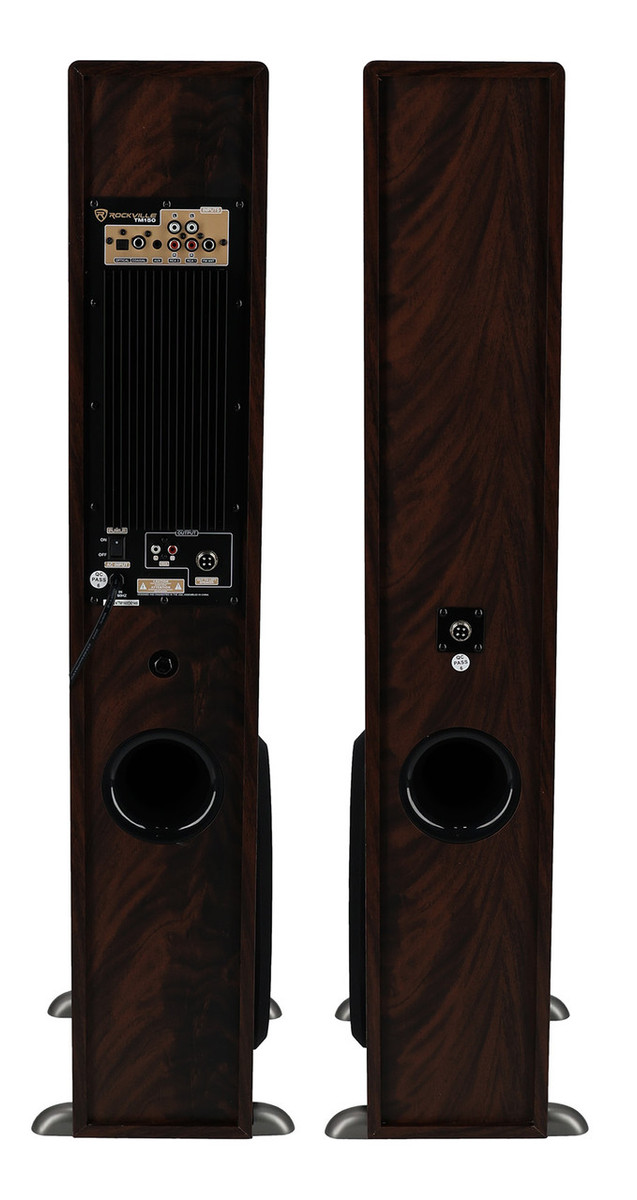 Rockville Tm150d Dark Wood Powered Home Theater Tower Speakers 10 Sub