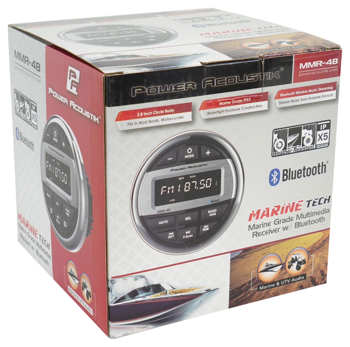 Power Acoustik MMR-4B Marine Receiver w/Bluetooth/USB/EQ+(2) 6.5" LED ...