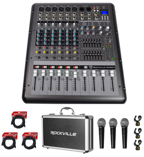 Rockville RPM870 8 Channel 6000w Powered Mixer w/USB, Effects, 8 XDR2 ...