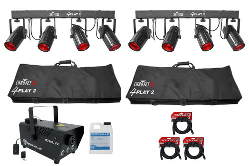 Pair Chauvet DJ 4PLAY 2 RGBW DMX Light Bar Packages+Bags+LED Fog ...