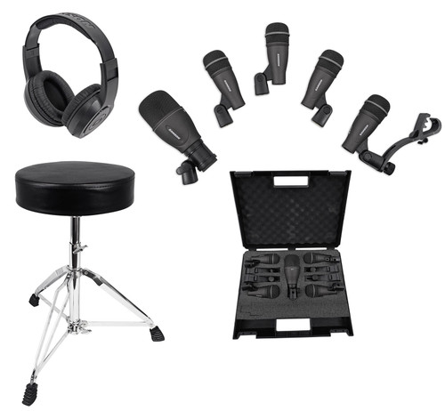 Samson DK705 Drum Microphone-1) Q71 Kick+4) Q72 Snare/Tom Mics+Throne ...