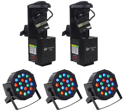 (2) American DJ ADJ Inno Pocket Roll DMX LED Scanner Lights+(3) RGB Par ...