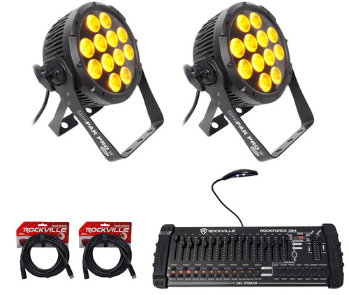 (2) Chauvet DJ SlimPar Pro W USB D-Fi LED Par Can Wash Lights + DMX ...