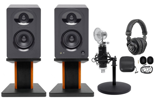 SAMSON Studio Monitors+Wood Stands+Recording Mic+Headphones 4 Podcast ...