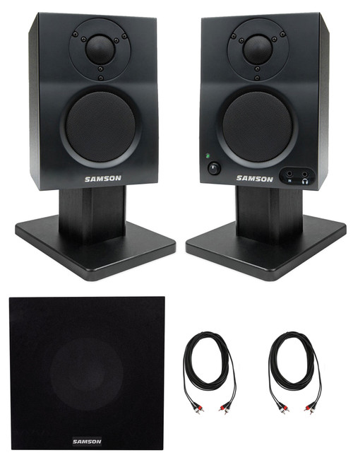 Pair Samson BT3 MediaOne 3" Powered Studio Monitors w/Bluetooth+Stands ...