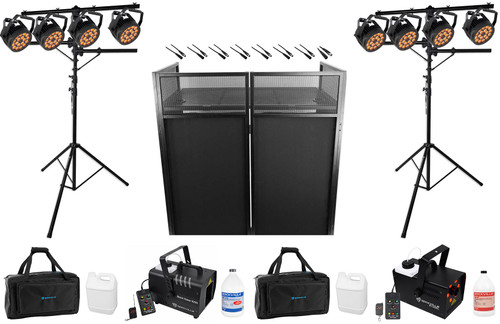 (8) American DJ 18P HEX IP Outdoor LED DMX Par Lights+Facade+Stands ...