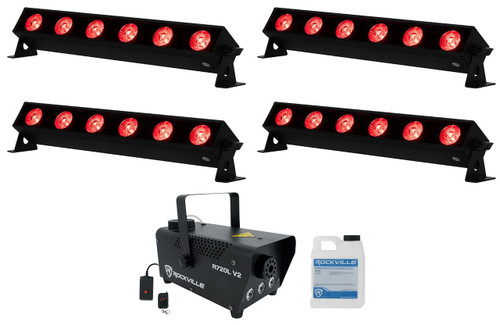 (4) American DJ ADJ UBL6H IP20 Led RGBAL DMX Wash Strip Light Bars+Fog ...