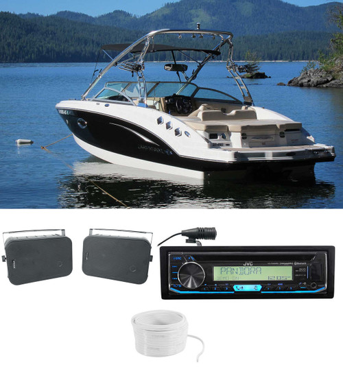 JVC Marine CD Player Stereo Receiver w/Bluetooth+Mic+(2) 6.5" Black ...