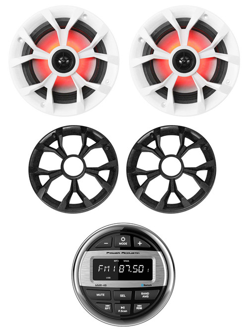 Power Acoustik MMR-4B Marine Receiver w/Bluetooth/USB/EQ+(2) 6.5" LED ...