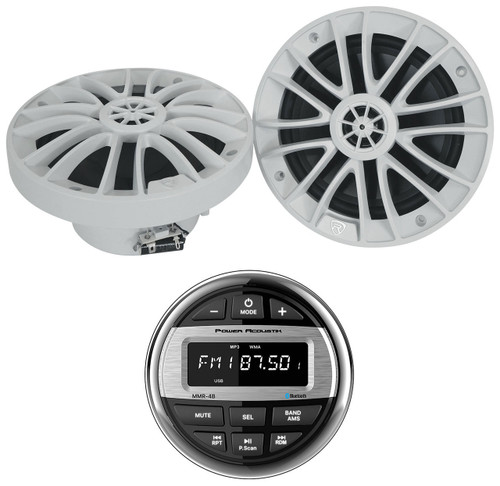 Power Acoustik MMR-4B Marine Receiver Bluetooth/USB/EQ+(2) 6.5" White ...