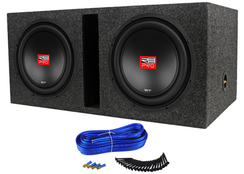 (2) RE Audio RTPRO12D4 12" Car Subwoofers + Dual Vented Sub Enclosure Box