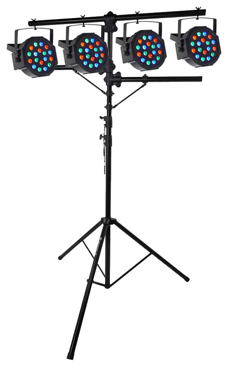 Rockville RVLS1 Tripod Lighting Tree Stand with Side Bars+(4) Par Can ...