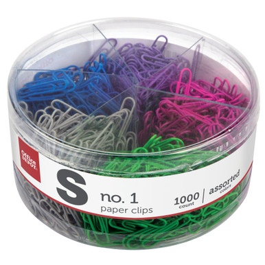 OFFICE DEPOT 2013011402 Brand Paper Clips, Tub Of 1000, No. 1, Assorted ...