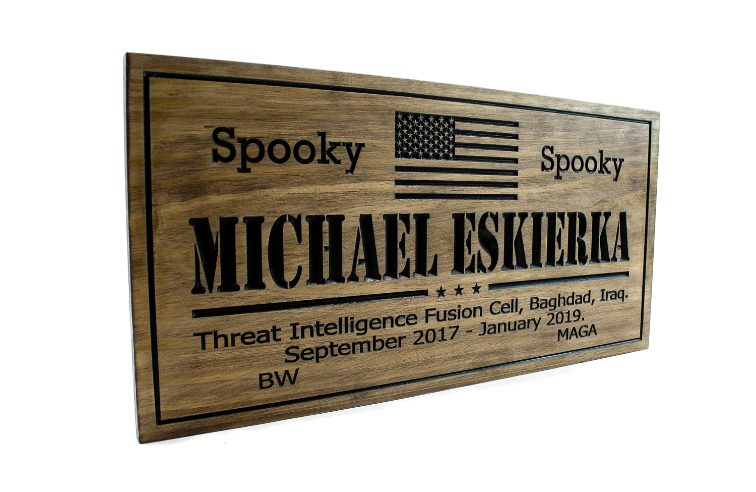 Military Plaque with US flag - Custom Wood Design
