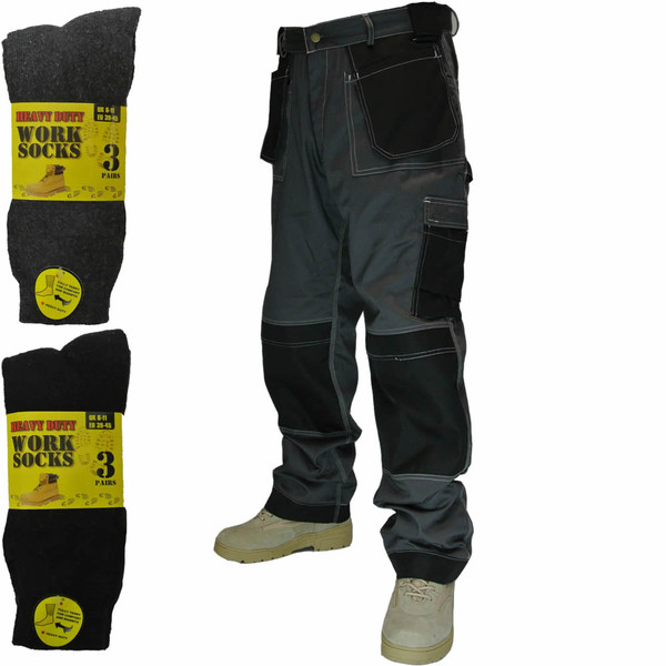 Workwear Trouser Tuff Multi Pocket Mens Pants Triple Stitched Free Work ...