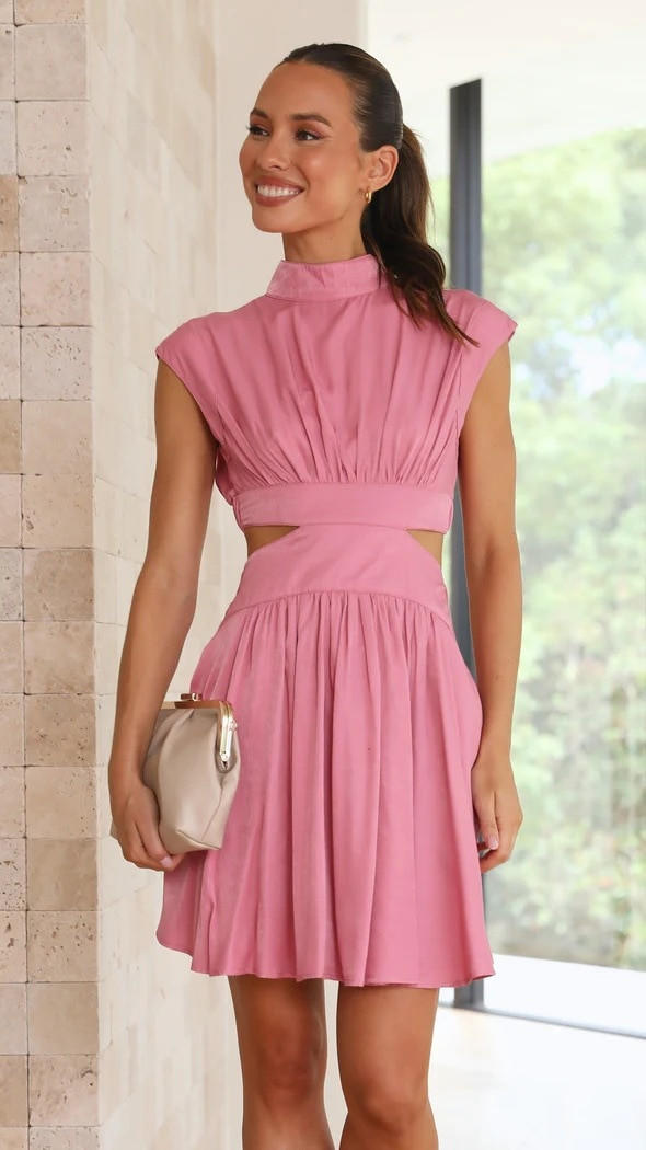 Robe Elégante Unie à Col Montant