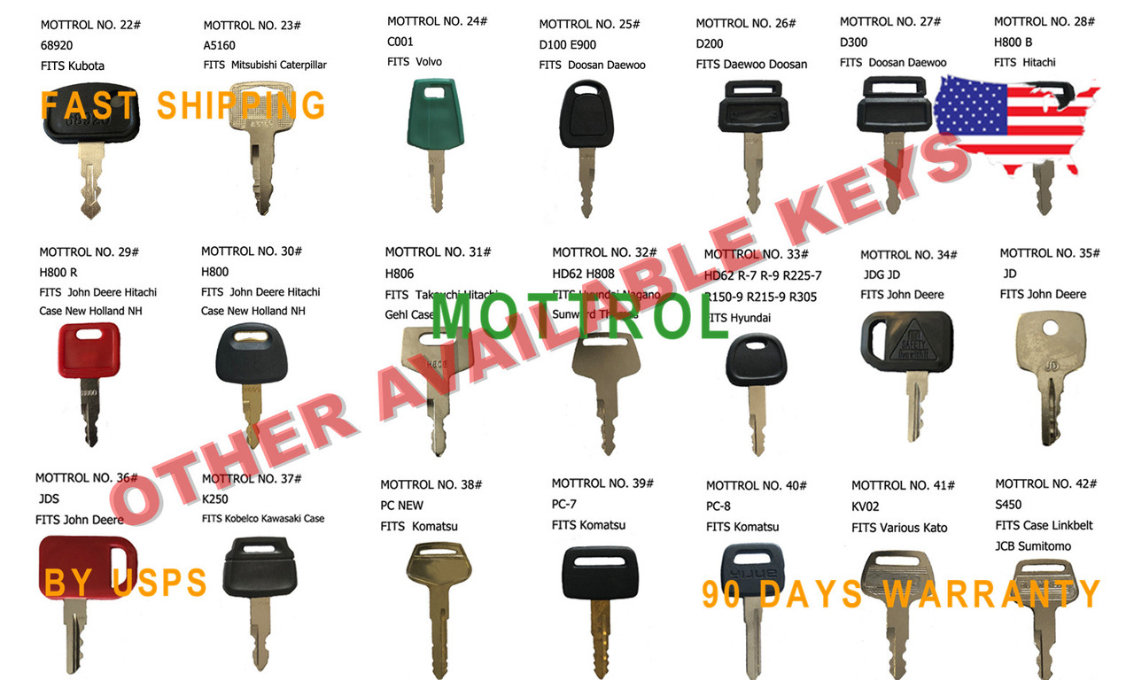 Set Of 10 Construction Ignition Key Set Heavy Equipment Cat Case JD ...