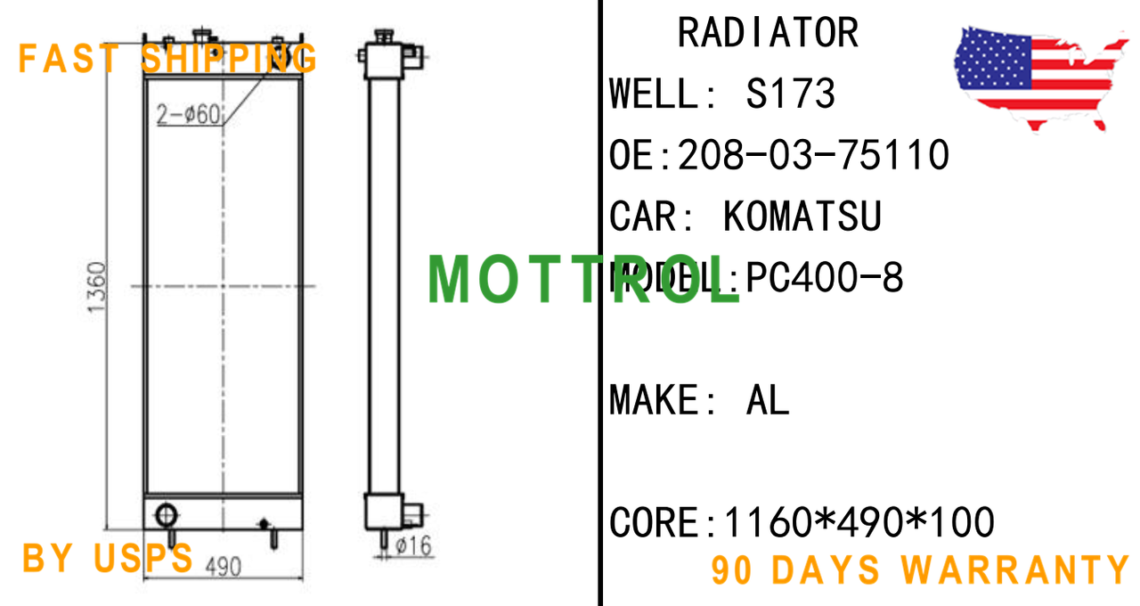 Water Tank Radiator Core Assy 208-03-75110 for Komatsu PC400-8 PC450-8 ...