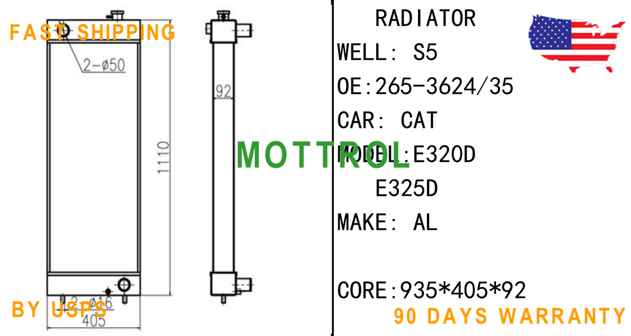 CORE RADIATOR FITS caterpillar CAT E320D E320DL E325D 405X1110MM ...
