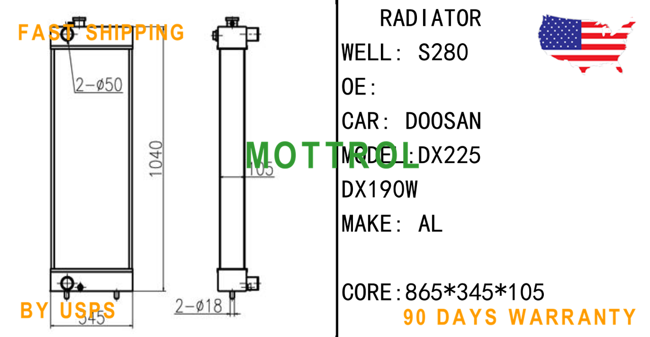 Radiator ASS'Y K1008126 for Doosan Excavator DX225LC SOLAR 225LC-7A ...