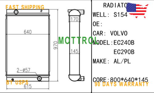 Water Cooling Radiator FIT Volvo EC240B EC240BLC EC290B EC290BLC VOE ...