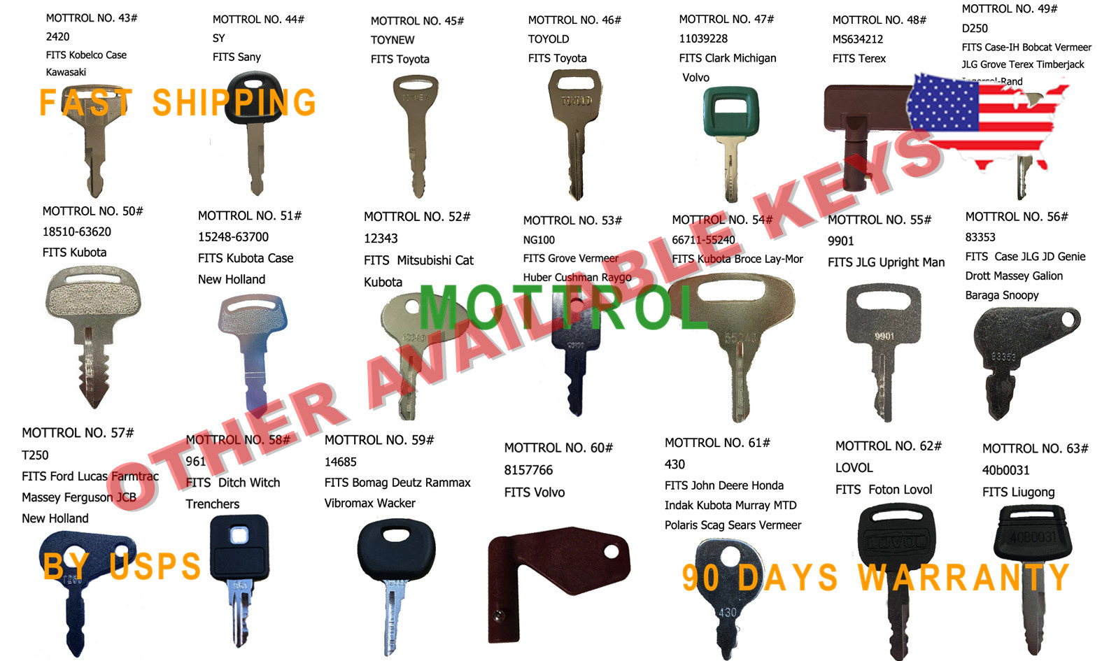 Set Of 10 Heavy Equipment / Construction Keys Set Great Starter Set ...