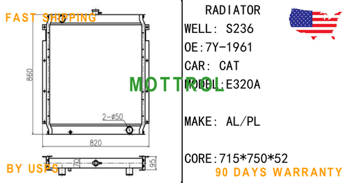 7Y-1961 7Y1961 RADIATOR FITS Caterpillar CAT E320,E320L 320N 320L S6KT - MOTTROL INTERNATIONAL INC.