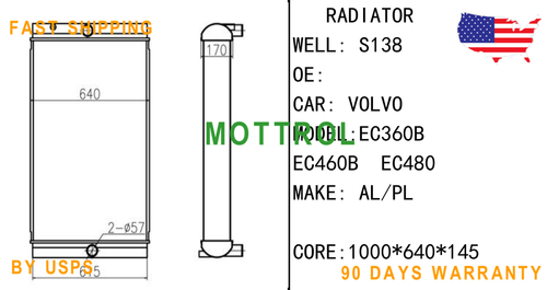 VOE 14533173 RADIATOR FITS VOLVO EC360B EC460B EC330B EC330C EC360C ...