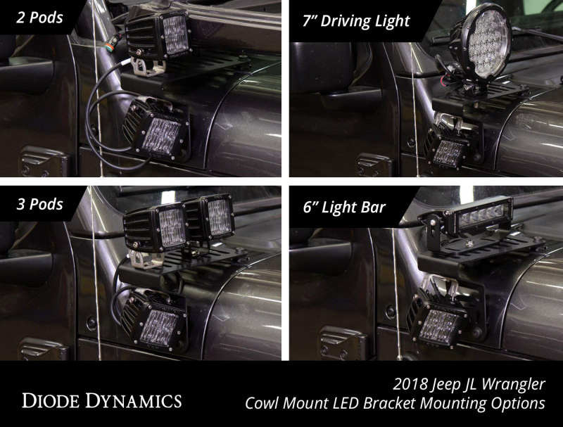 Diode Dynamics Dd6089 Cowl Mount Led Brackets For 18 24 Jeep Wrangler