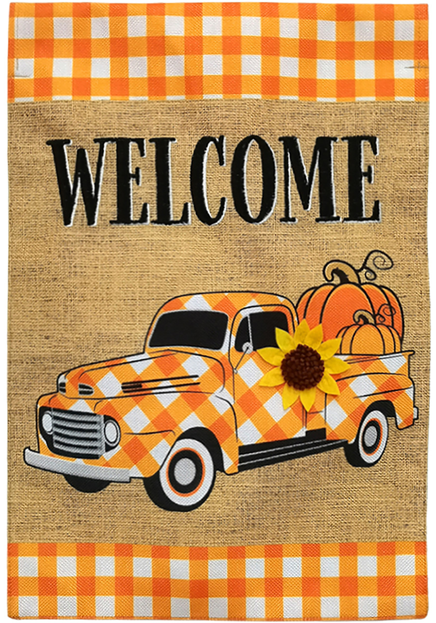 Checkered Fall Truck Burlap Garden Flag - Briarwood Lane- Wholesale ...