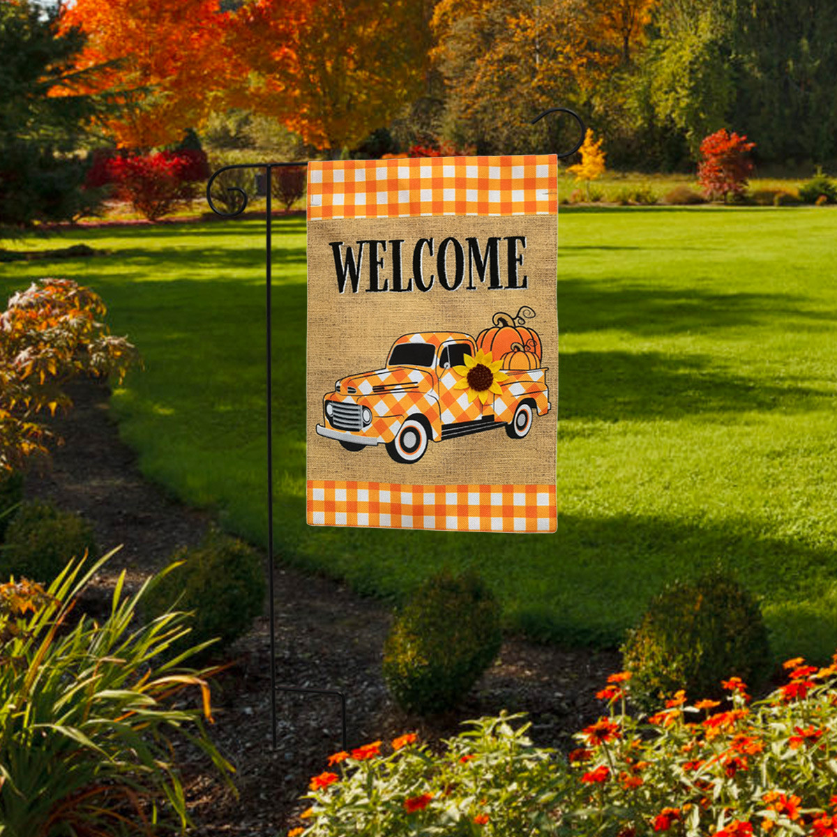 Checkered Fall Truck Burlap Garden Flag - Briarwood Lane- Wholesale ...