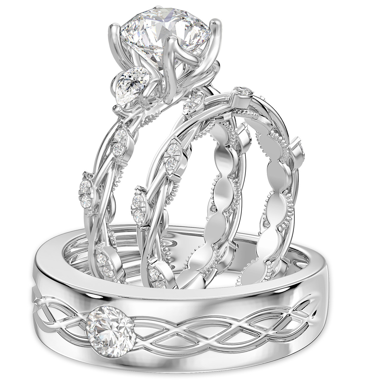 Verde 2 3/4 ct tw. Lab Grown Diamond Round Solitaire Trio Set 10K White ...
