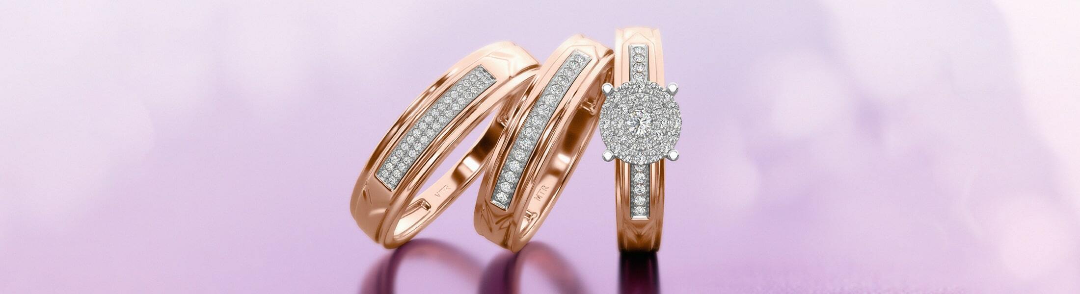 Matching Trio Wedding Ring Sets - Real Gold and Diamonds