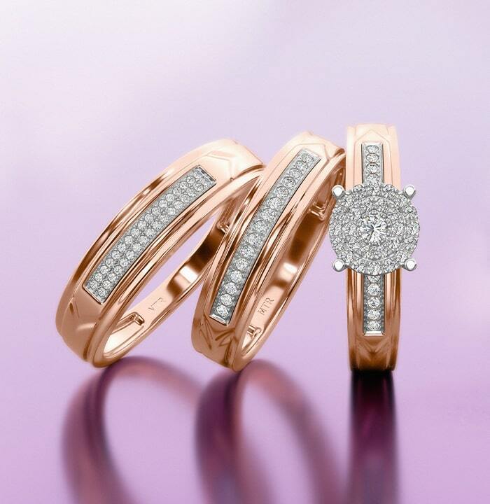 Matching Trio Wedding Ring Sets - Real Gold and Diamonds
