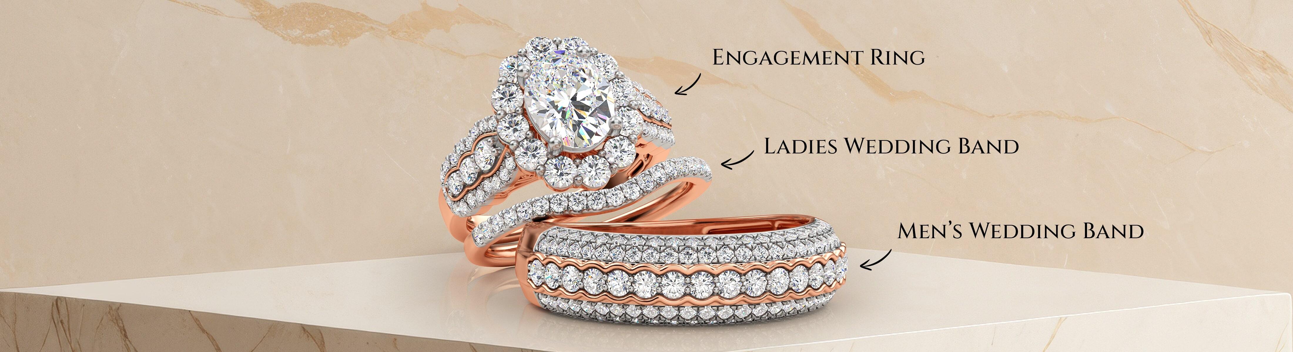 Matching Trio Wedding Ring Sets - Real Gold and Diamonds | My Trio Rings