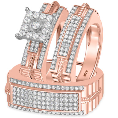 Maeve 1 1/4 ct tw. Diamond Princess Cluster Trio Set 10K Rose Gold - My Trio Rings