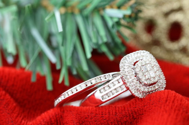 Kylee 1 CT. T.W. Princess Cluster Bridal Set 10K White Gold ...