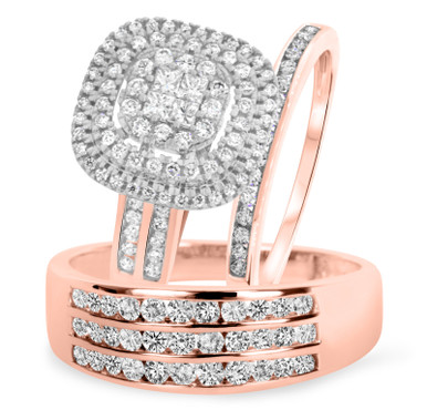 Kylee 1 2/3 ct tw. Princess Cluster Trio Set 10K Rose Gold ...