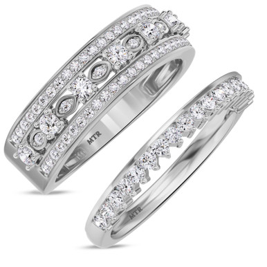 Bria 1 ct tw. Diamond Wedding Band Set 10K White Gold - My Trio Rings