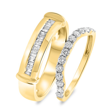 Mira 3/4 ct tw. Diamond His and Hers Matching Wedding Band Set 14K ...