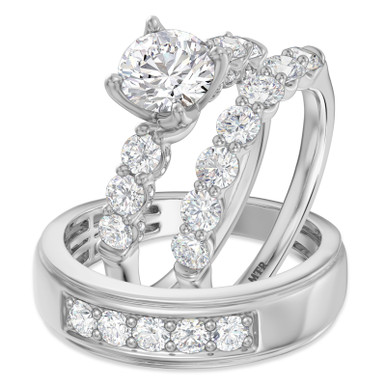 Clarus 4 ct tw. Lab Grown Round Solitaire Diamond Matching Trio Ring ...